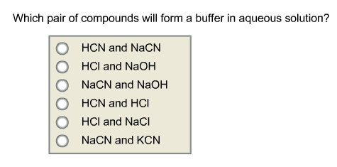 Solved Which pair of compounds will form a buffer in aqueous | Chegg.com